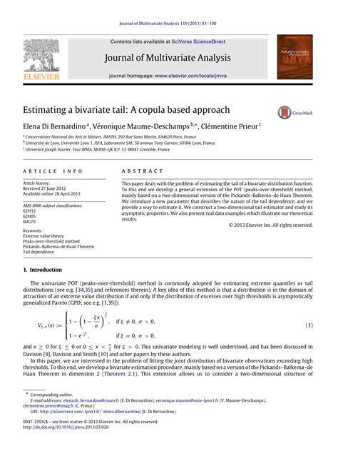 Pdf Estimating Bivariate Tail A Copula Based Approach
