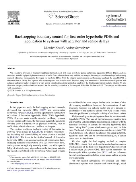 pdf backstepping boundary control for first order hyperbolic pdes and