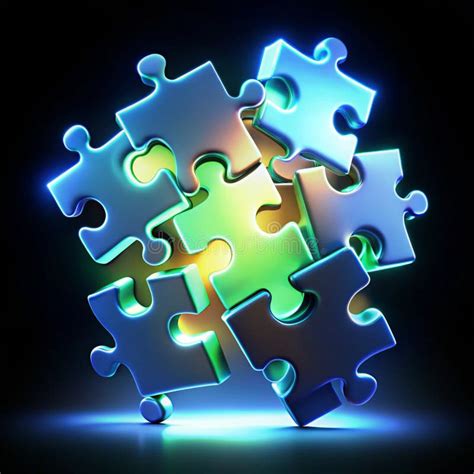 Levitating Glowing Jigsaw Puzzle With Animated Pieces Fitting Together Stock Illustration