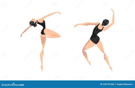 Female Ballet Dancer Dancing In Black Leotard Vector Set