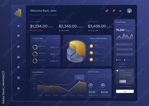 infographic nft dashboard ui design with graphs charts and diagrams