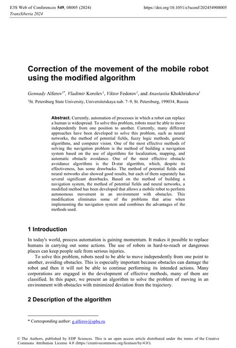 pdf correction of the movement of the mobile robot using the modified