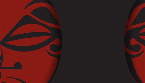 신장식의 마스크와 로고를 위한 장소가 있는 검은 색 배너 패니언 스타일의 장식으로 얼굴이 있는 엽서의 인쇄 가능한 디자인을 위한