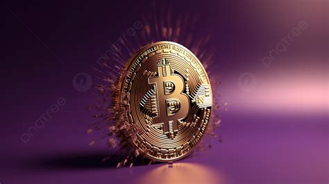 거품이 있는 보라색 배경의 비트코인 동전 보라색 배경에 비행 3d 그림 황금 Bitcoin 동전 암호화폐의 비트코인 기호