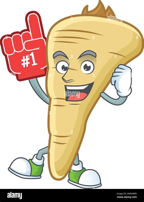 Funny Parsnip Mascot Cartoon Style With Foam Finger Stock Vector Image