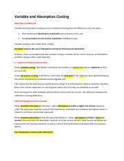 Understanding Variable And Absorption Costing Key Differences Course Hero