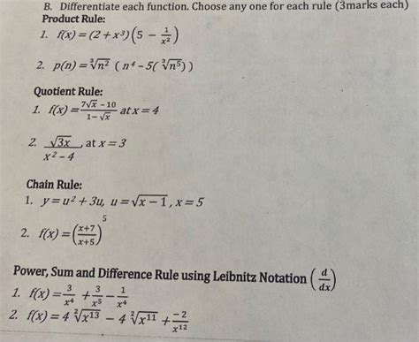 Solved B Differentiate Each Function Choose Any One For