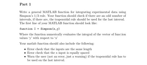 part 1 write a general matlab function for