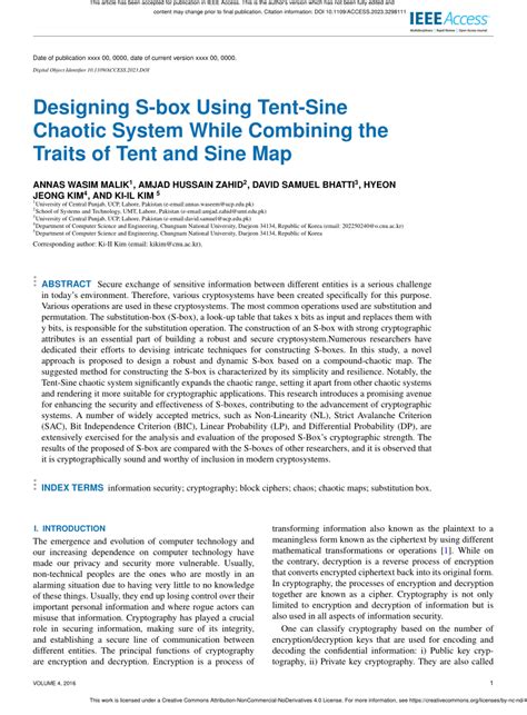 Pdf Designing S Box Using Tent Sine Chaotic System While Combining