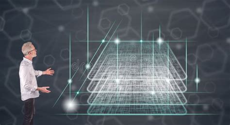 A Blockchain Technology Concept Explained By A Businessman On A Wall Screen Stock Photo Image