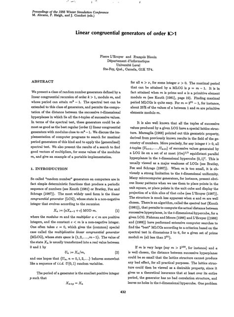 Pdf Linear Congruential Generators Of Order K1