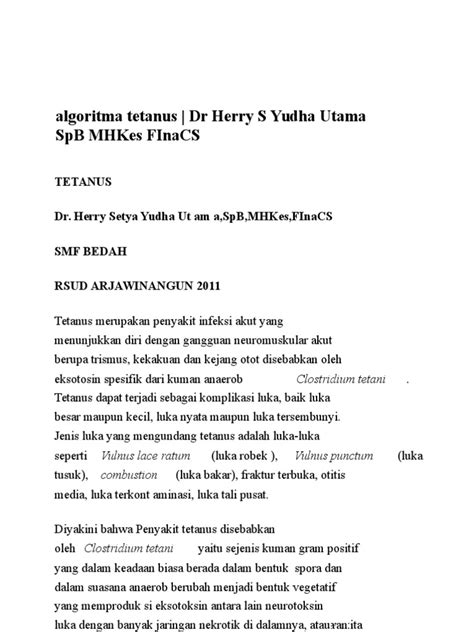 Algoritma Tetanus Dr Herry S Yudha Utama Spb Mhkes Finacs Pdf