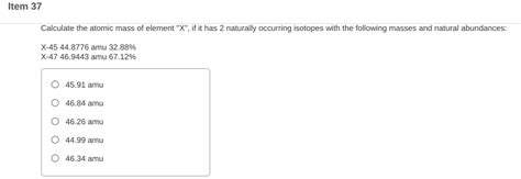 Solved Item Calculate The Atomic Mass Of Element X If Chegg