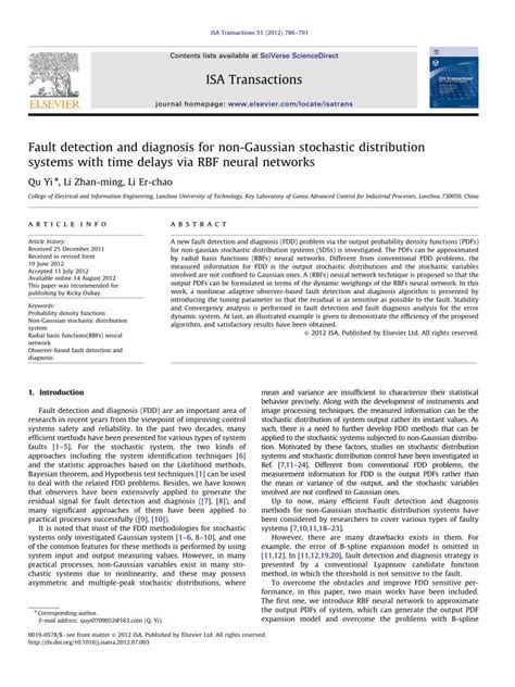 pdf fault detection and diagnosis for non gaussian stochastic