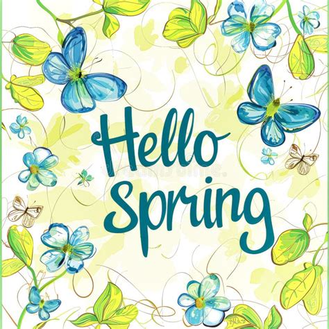 Colorful Flowery Background With The Words Hello Spring Written In