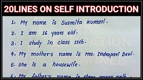 Write 20 Lines On Self Introduction 20 Points Self Introduction In English Self Introduction
