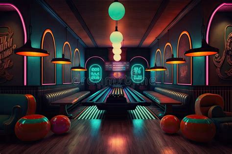 Bowling Alley With Retro Vibe Complete With Vintage Decor And Neon