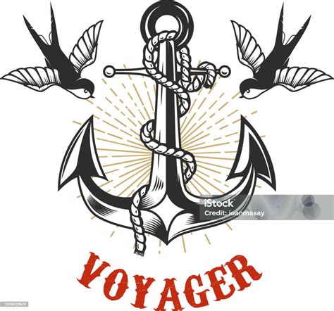 조각 스타일에 제비가있는 빈티지 앵커의 일러스트 라벨 기호 포스터 티셔츠에 대한 디자인 요소 벡터 일러스트레이션 문신에 대한 스톡 벡터 아트 및 기타 이미지 Istock