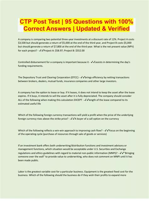 CTP Post Test Questions With Correct Answers Updated