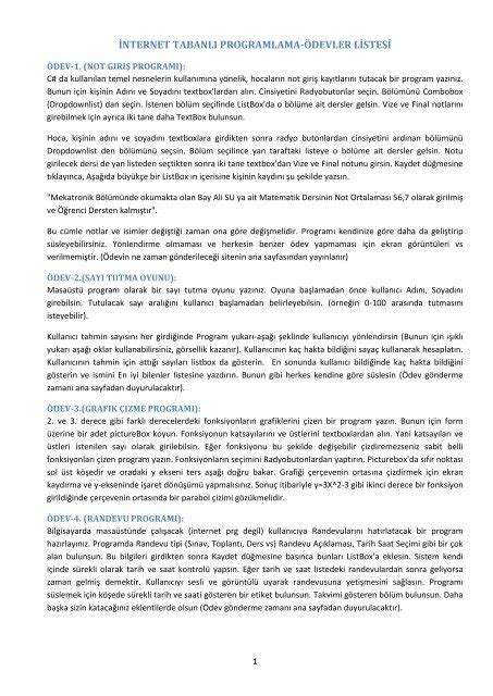İNTERNET TABANLI PROGRAMLAMA ÖDEVLER LİSTESİ