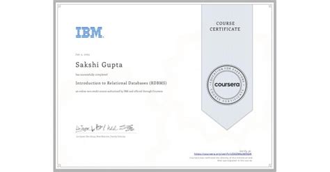 Just Completed The Introduction To Relational Databases Rdbms Course On Coursera Sakshi Gupta