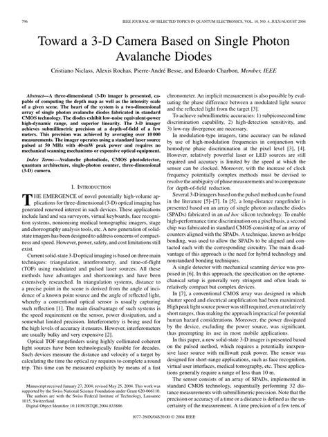 Pdf Toward A 3 D Camera Based On Single Photon Avalanche Diodes