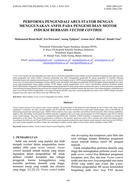 Pdf Performa Pengendali Arus Stator Dengan Menggunakan Anfis Pada Pengemudian Motor Induksi