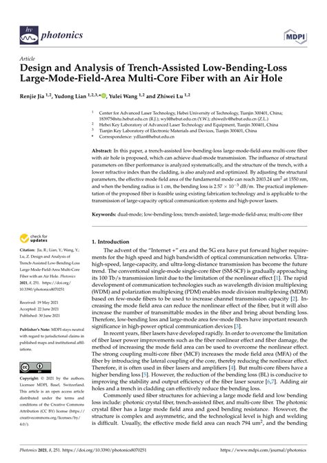 Pdf Design And Analysis Of Trench Assisted Low Bending Loss Large Mode Field Area Multi Core