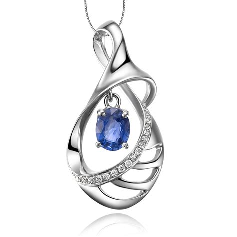 Journey Sapphire And Diamond Pendant On 10k White Gold Jeenjewels