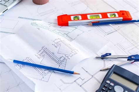 Premium Photo Close Up Engineering Blueprint Paper Drafting Project