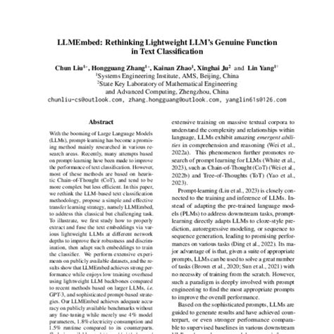 Llmembed Rethinking Lightweight Llms Genuine Function In Text Classification Acl Anthology