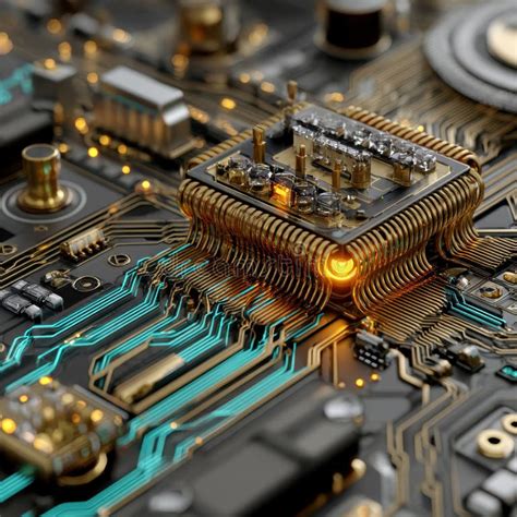 Close Up View Of A Motherboard With Cpu Socket Heatsink Intricate Traces And Vias Green
