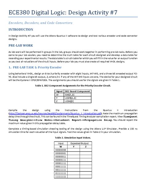 Lab 7 Friday July 18 2014 Ece380 Digital Logic Design Activity
