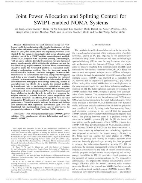 Pdf Joint Power Allocation And Splitting Control For Swipt