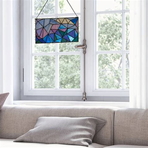 14l Geometric Abstract Blue Stained Glass Window Panel Spiral Circle