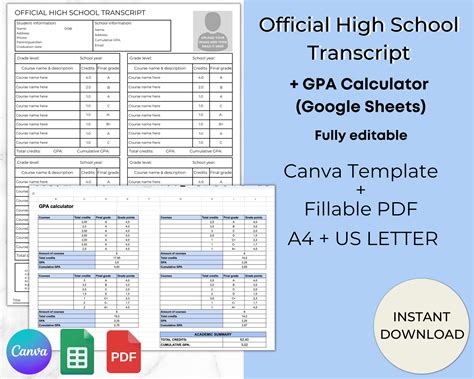 High School Transcript With A Gpa Calculator Gpa Calculator And A