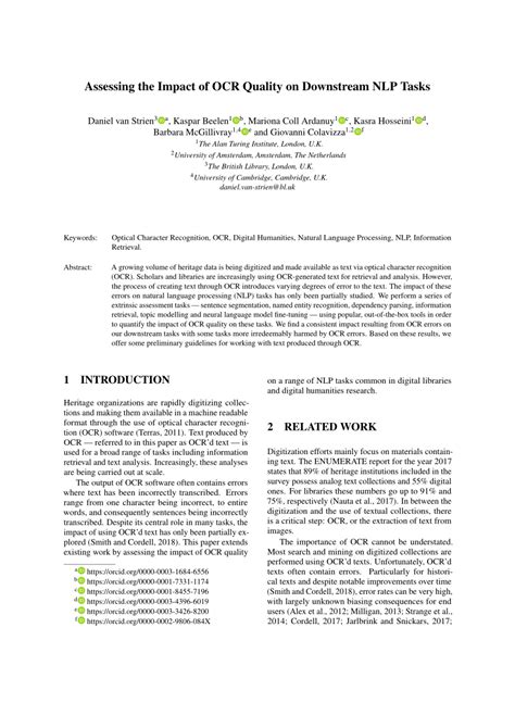 Pdf Assessing The Impact Of Ocr Quality On Downstream Nlp Tasks