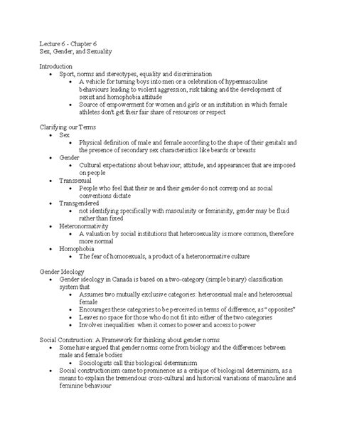 Kine 3200 Lecture 7 Sex Gender And Sexuality Lecture 6 Chapter 6 Sex Gender And