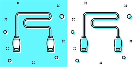 녹색과 흰색 배경에 격리 된 검은 줄 점프 로프 아이콘 로프건너뛰기 스포츠 장비 임의동적 모양 벡터 가능성에 대한 스톡 벡터
