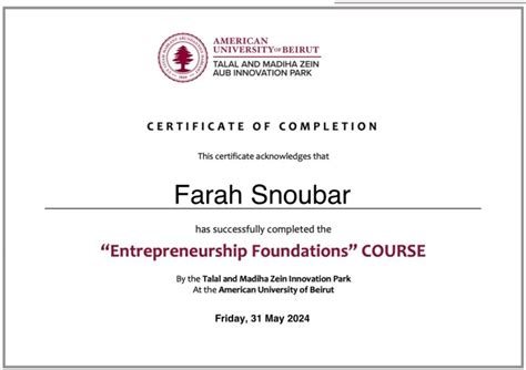 Farah Snoubar On Linkedin I Am Thrilled To Announce That I Have Completed The Entrepreneurship