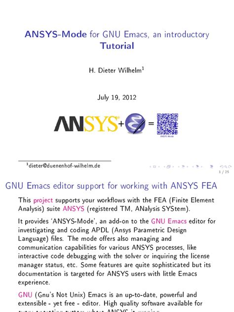 Introduction To Ansys Mode A Tutorial On Using The Gnu Emacs Text
