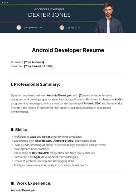 Android Developer Resume Template Edit Online And Download Example
