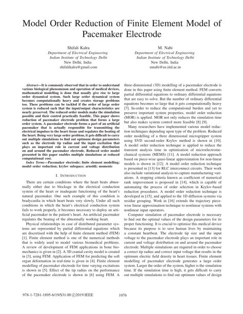 Pdf Model Order Reduction Of Finite Element Model Of Pacemaker Electrode