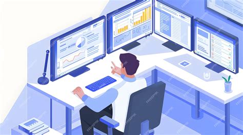 A Cartoon Of A Man Working At A Computer With A Graph Showing A Graph Premium Ai Generated Image