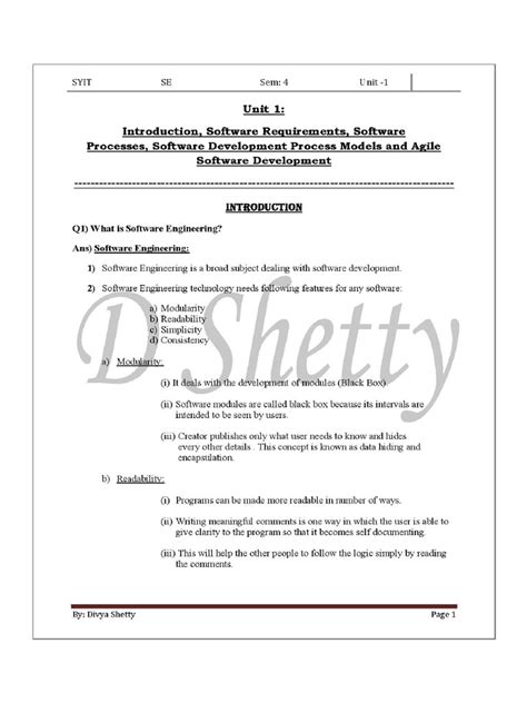 Syit Software Engineering Unit 1 Introduction Software Requirements