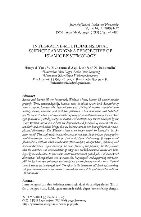 Pdf Integrative Multidimensional Science Paradigm A Perspective Of Islamic Epistemology