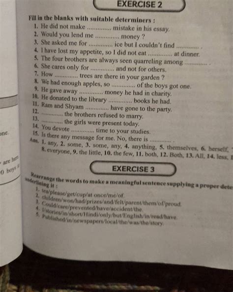 EXERCISE 2 Fill In The Blanks With Suitable Determiners Filo