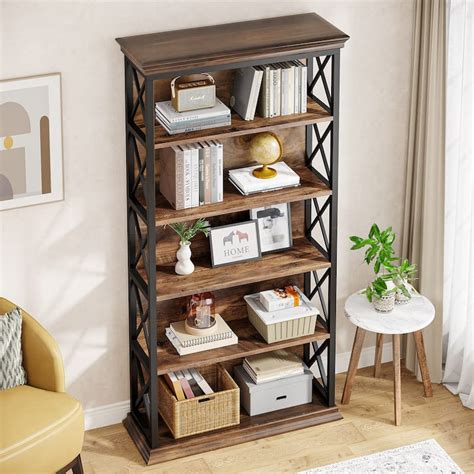 5 Tier Industrial Bookcase 71 Inches Bookshelves And Bookcases