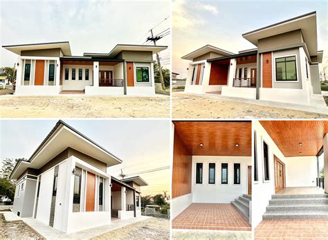 บ้านชั้นเดียวสไตล์โมเดิร์น หลังคาทรงปีกนก ดีไซน์สวย เรียบง่าย ไม่ตกยุค