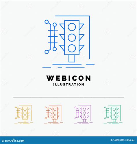 City Management Monitoring Smart Traffic 5 Color Line Web Icon Template Isolated On White